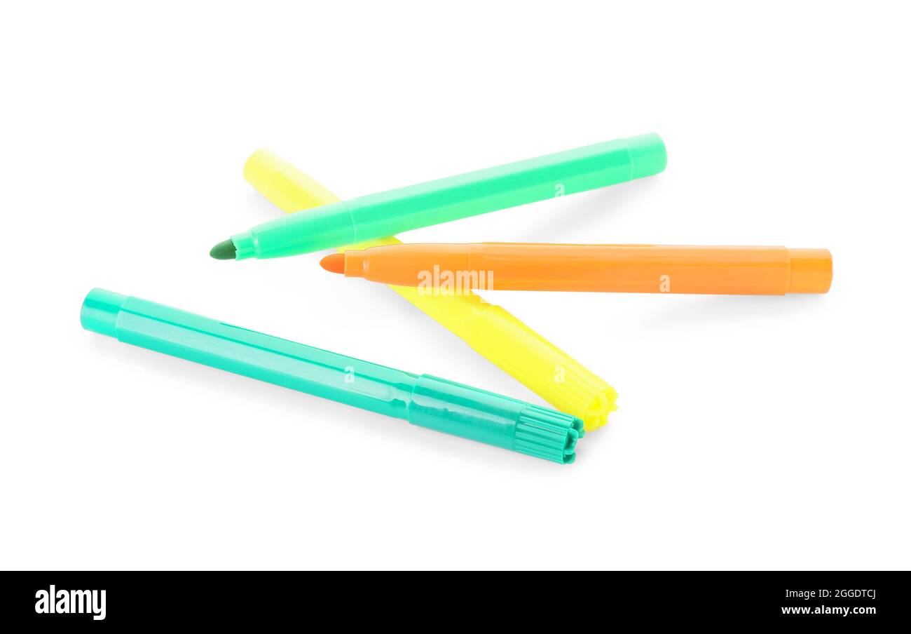 Colorful felt tip pens on white background Stock Photo - Alamy