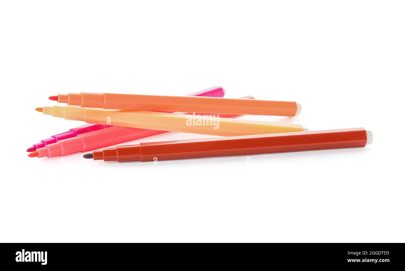 Colorful felt tip pens on white background Stock Photo - Alamy