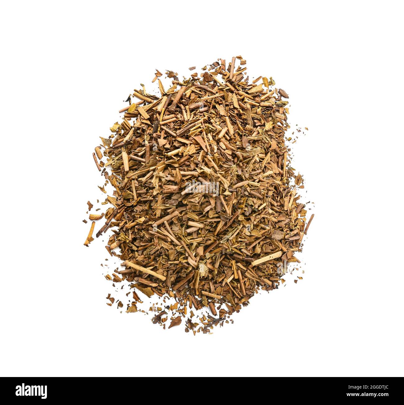 Pile of dry hojicha green tea on white background Stock Photo - Alamy