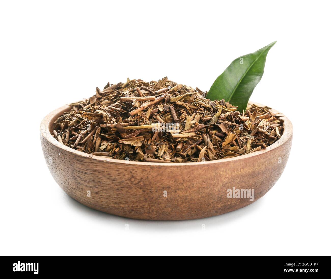 Bowl of dry hojicha green tea on white background Stock Photo - Alamy