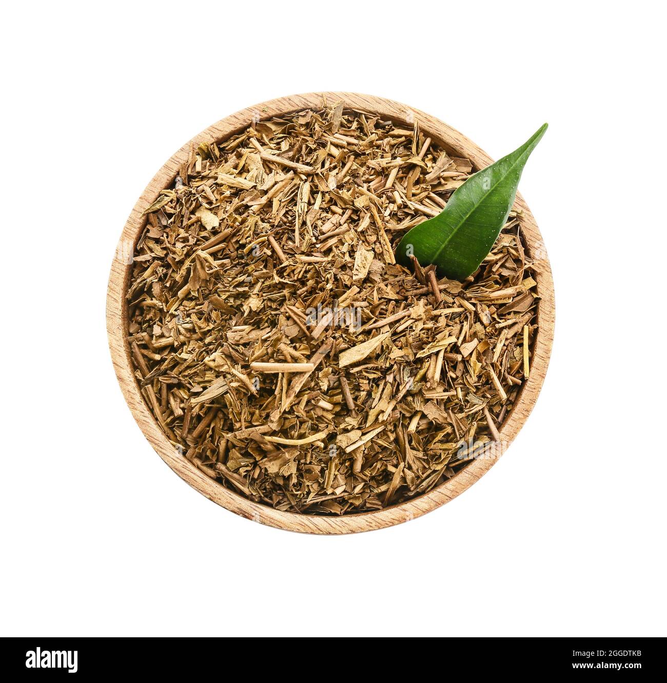 Bowl of dry hojicha green tea on white background Stock Photo - Alamy