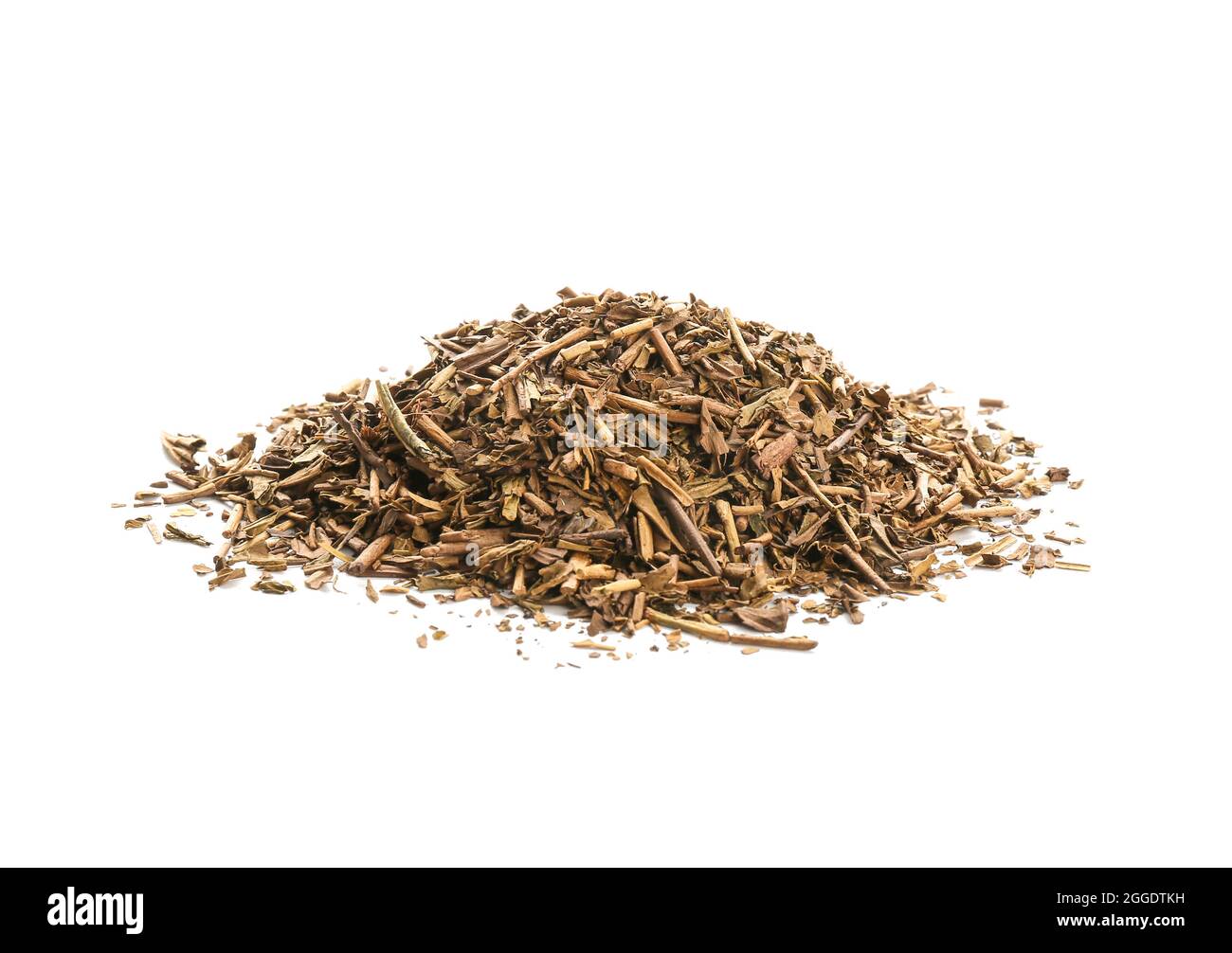 Pile of dry hojicha green tea on white background Stock Photo - Alamy