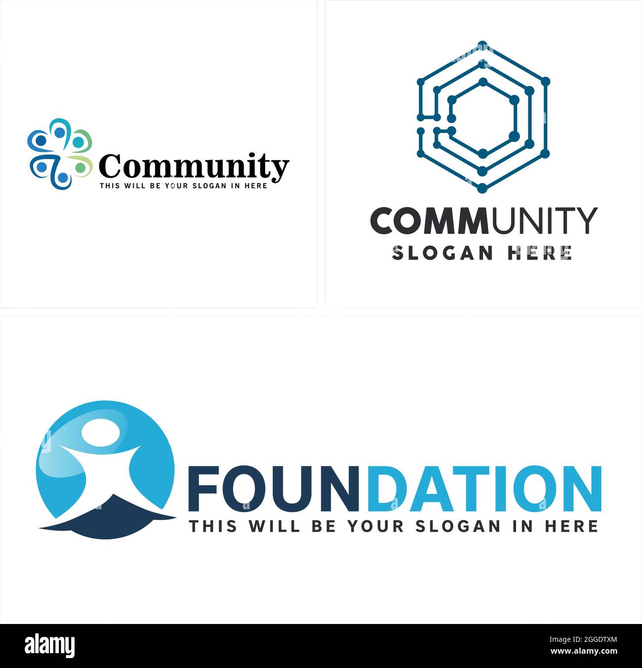 Community logo with people flower round and hexagon tech circuit logo ...