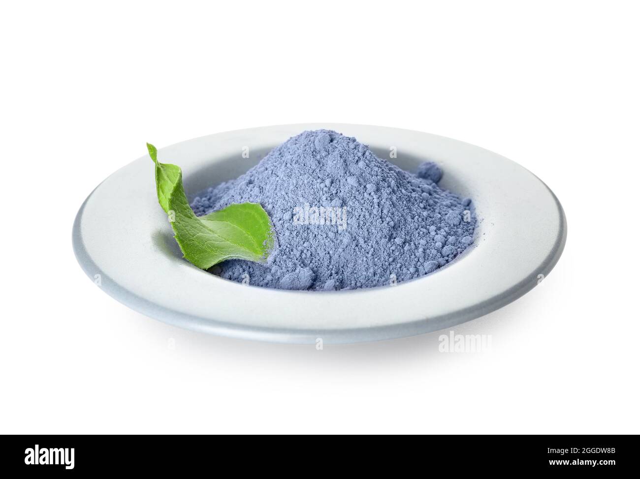 Plate of powdered blue matcha tea on white background Stock Photo - Alamy