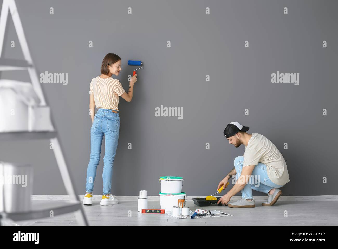 Young man contractor doing renovation hi-res stock photography and ...