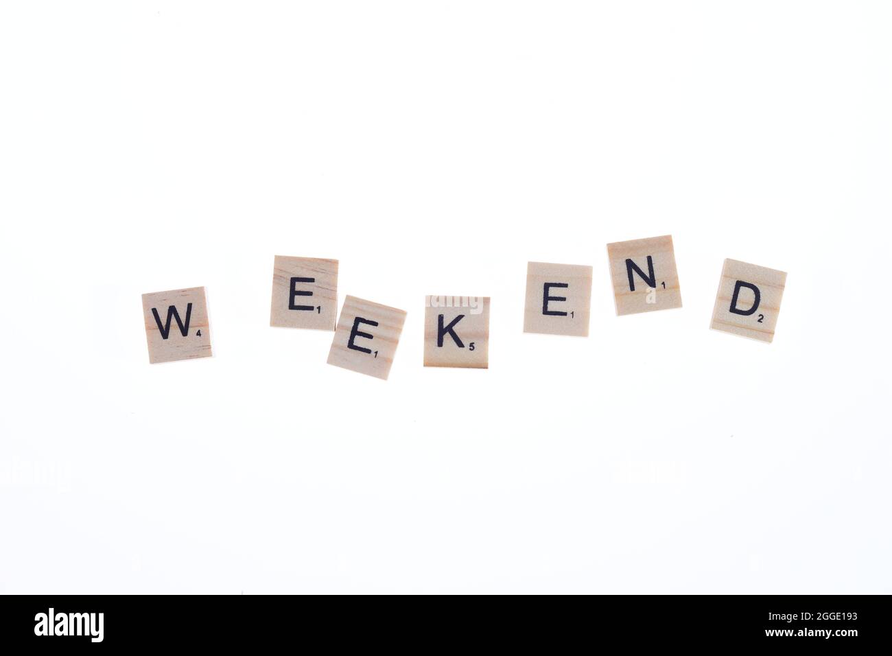 Word weekend arranged from wooden blocks on white background Stock ...