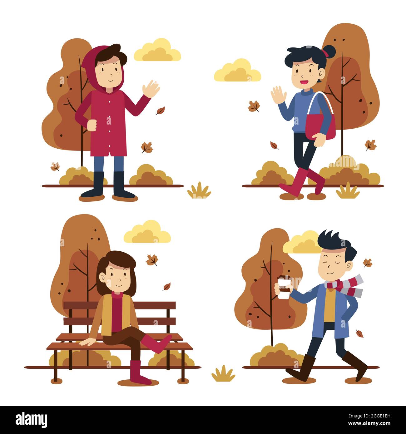 Hand drawn flat people in autumn Vector illustration Stock Vector Image ...