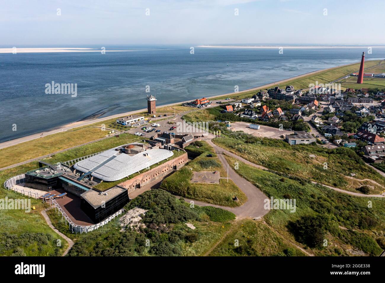 Drone shot from Fort Kijkduin over the village of New Den Helder to the ...