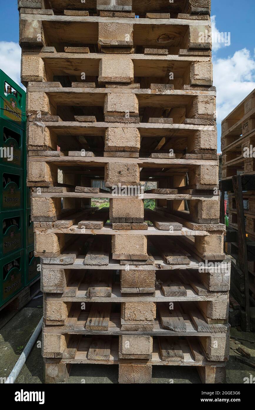 Stacked euro pallets, Bavaria, Germany Stock Photo - Alamy