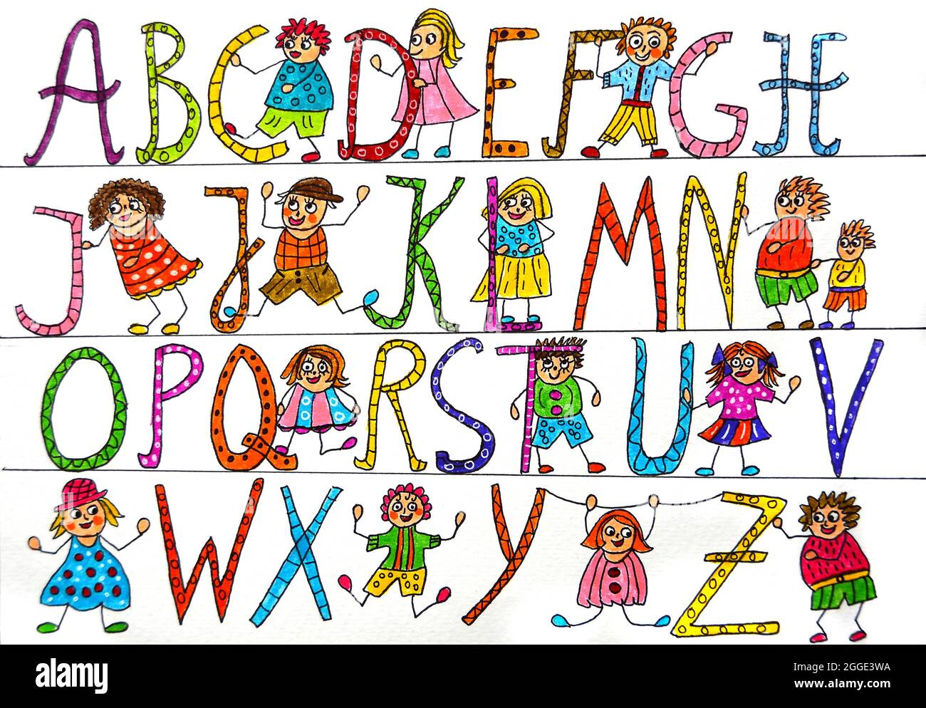 Naive illustration, stick figure, letters Stock Photo - Alamy