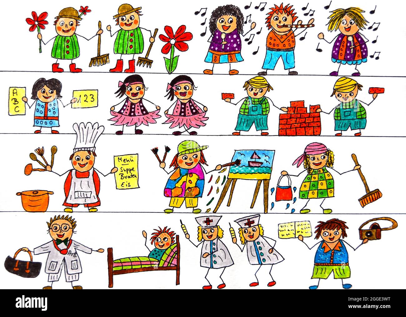 Naive illustration, stick figure, professions Stock Photo - Alamy