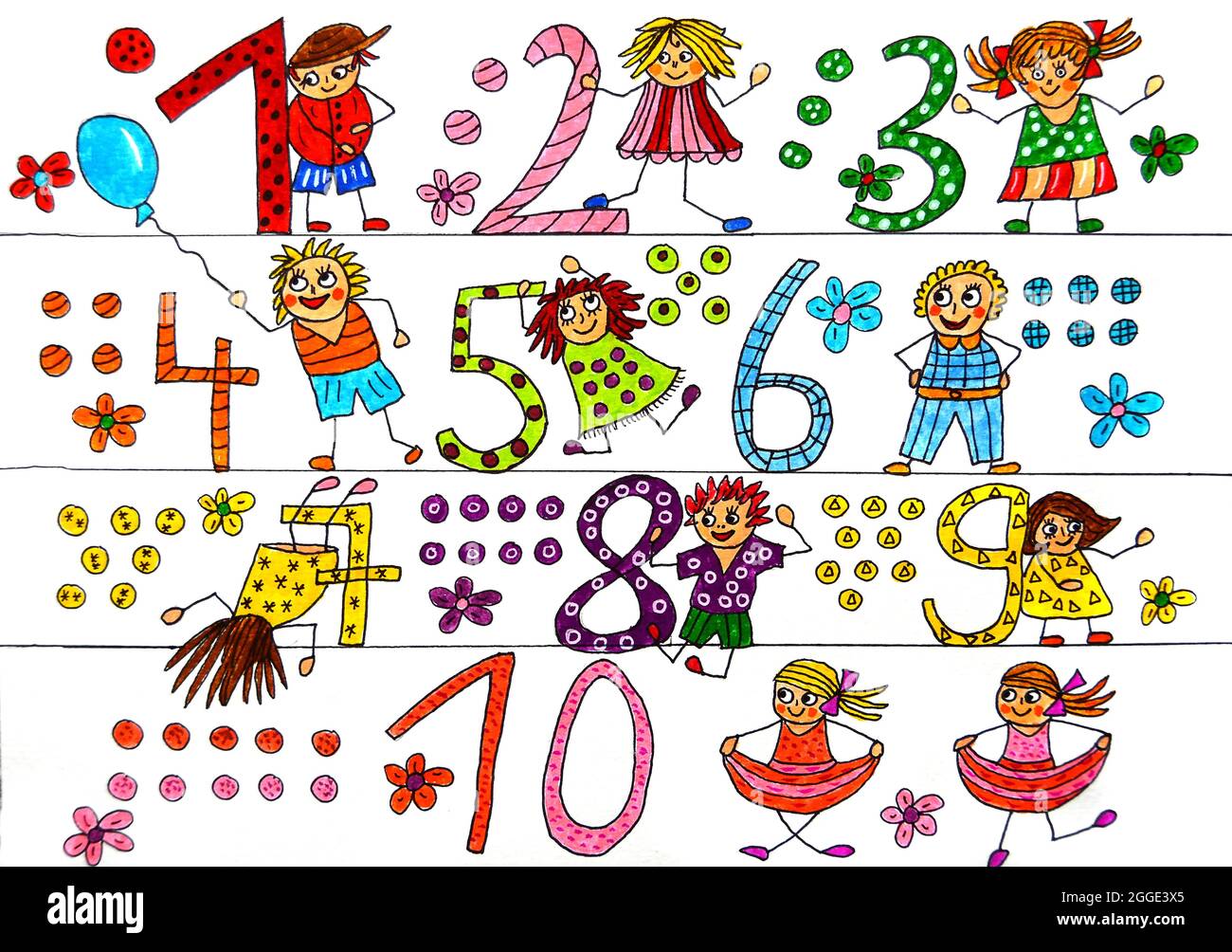 Naive illustration, stick figures, numbers Stock Photo - Alamy