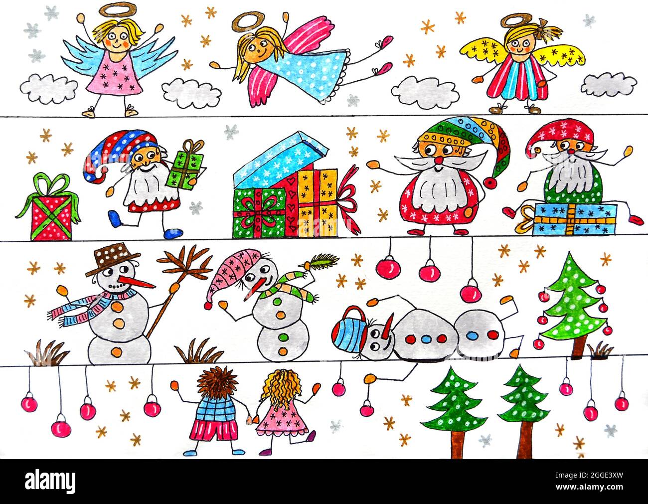 Naive illustration, stick figure, Christmas Stock Photo - Alamy