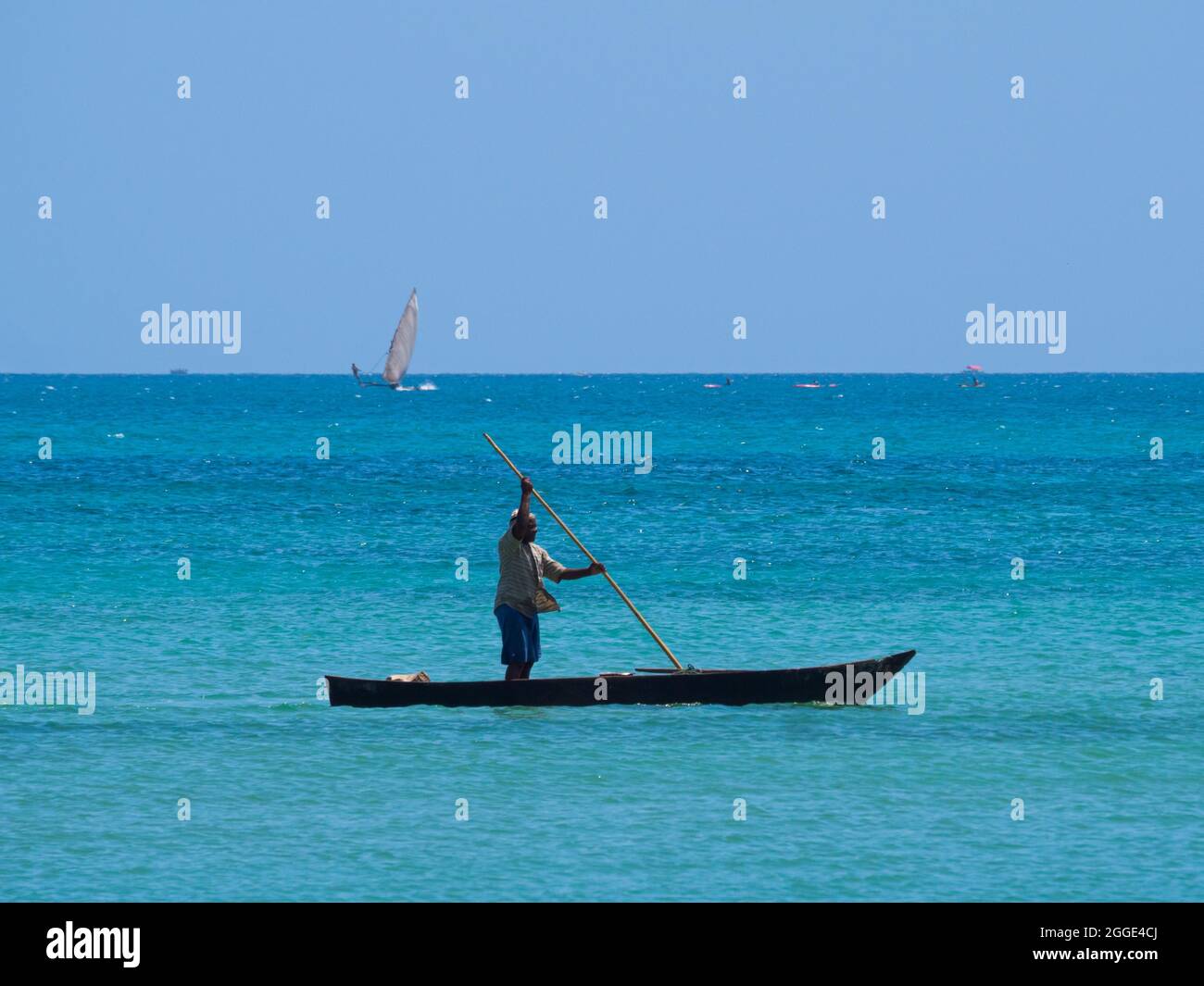 Fisherman on traditional fishing boat, Zanzibar, Tanzania Stock Photo ...