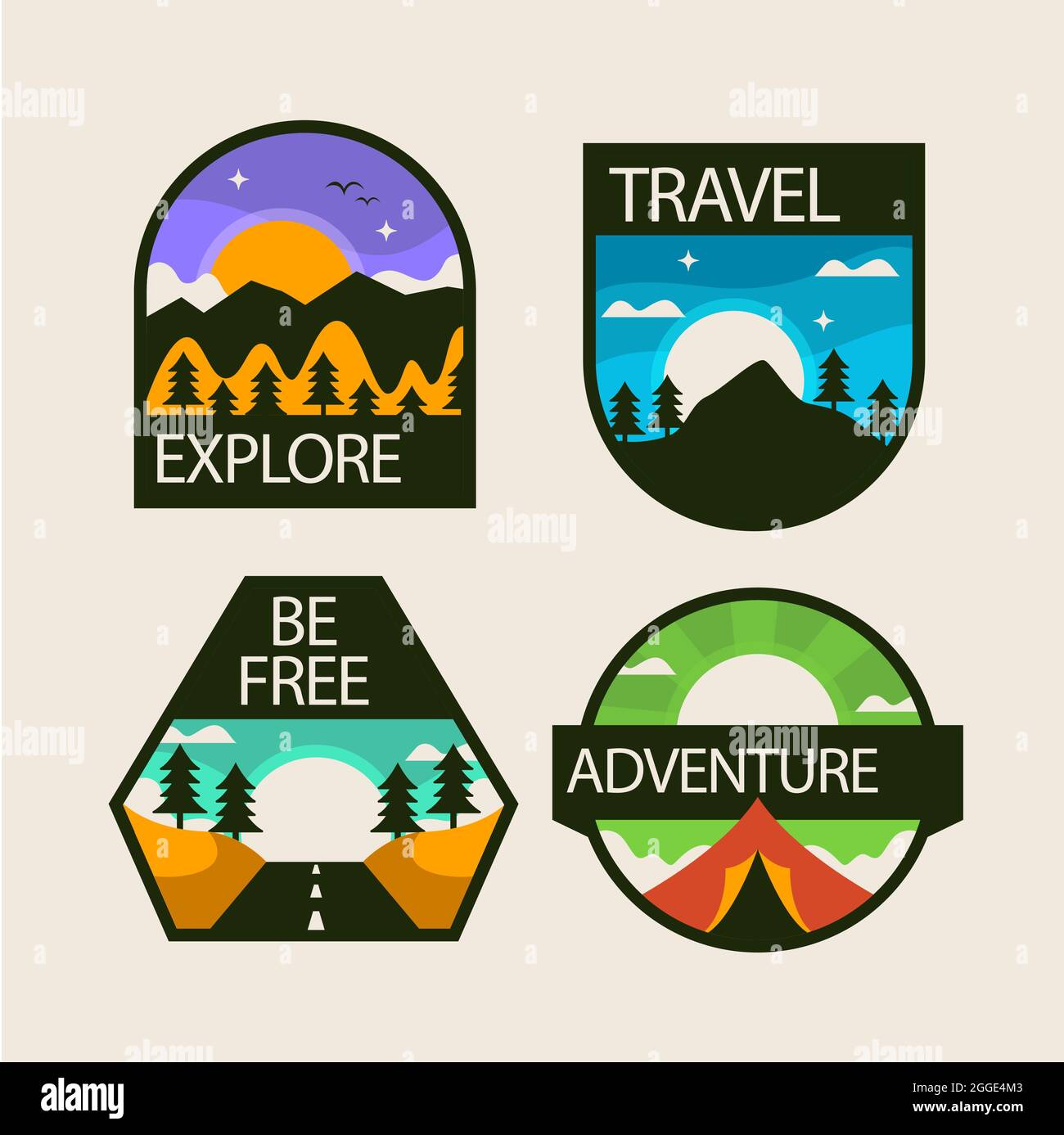 Colorful flat adventure badges Vector illustration Stock Vector Image ...