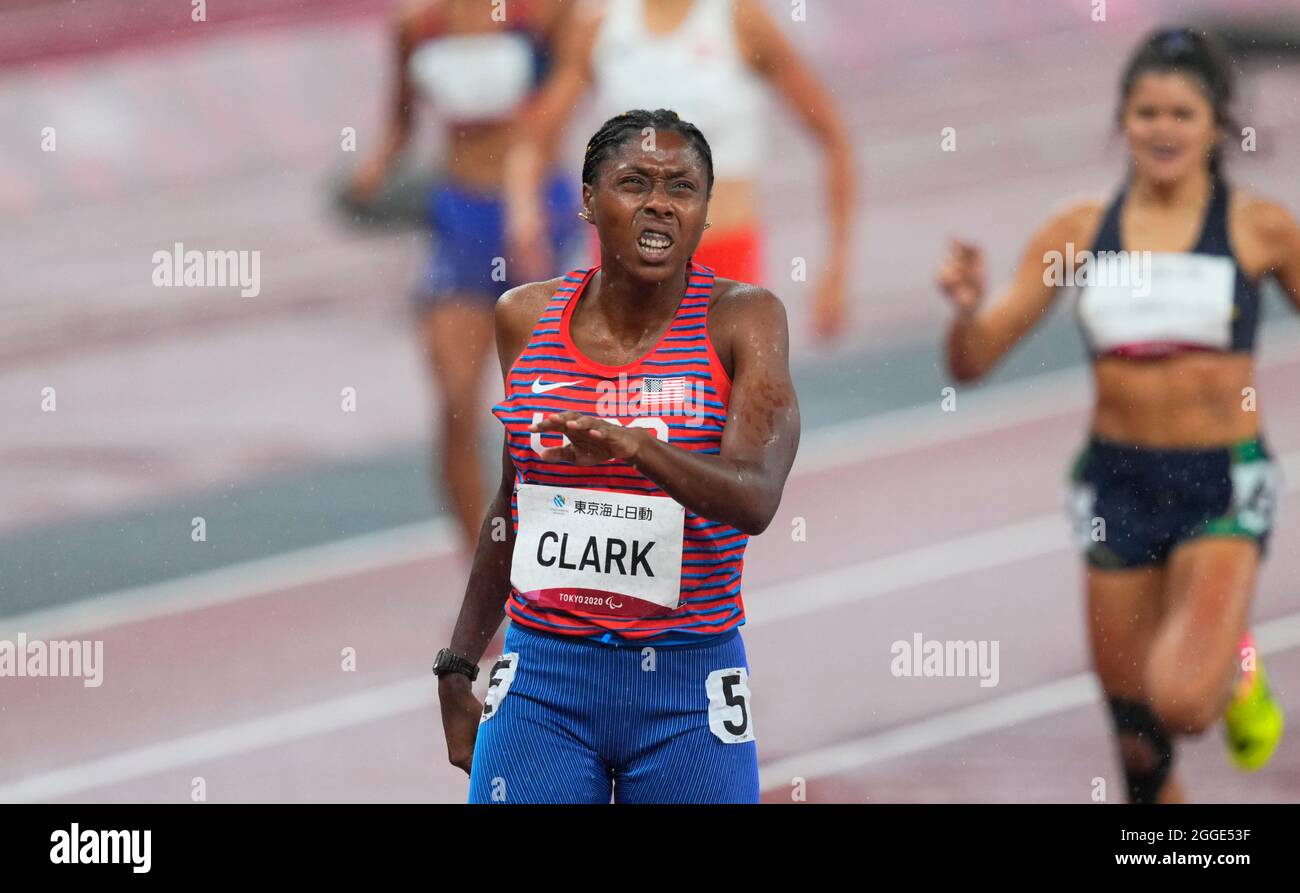 Breanna Clark from USA winning 400m during athletics at the Tokyo ...