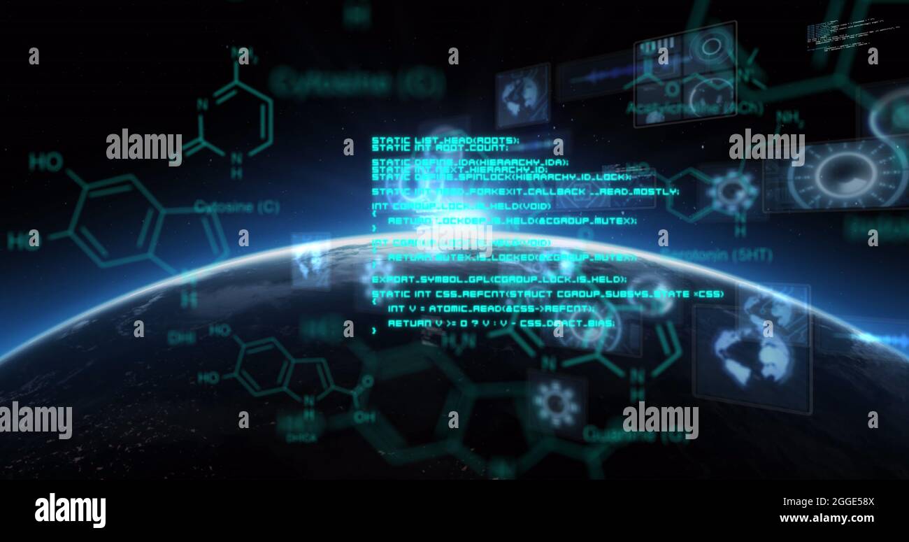 Image of scientific data processing and scopes scanning on screens over globe and sun Stock ...