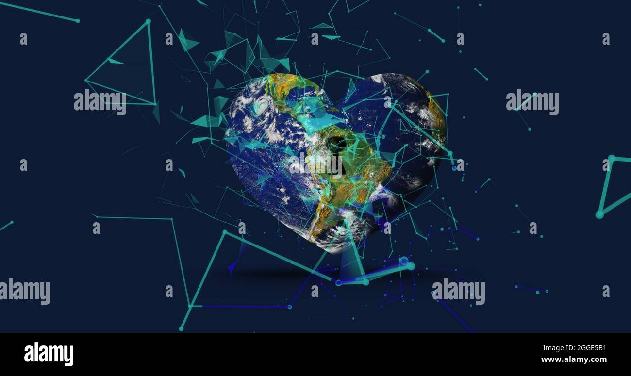 Image of networks of connections over heart shaped earth with keyhole ...