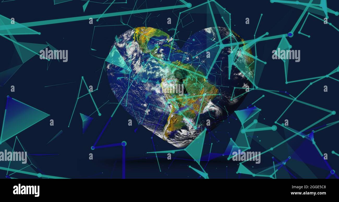 Image of networks of connections over heart shaped earth with keyhole ...