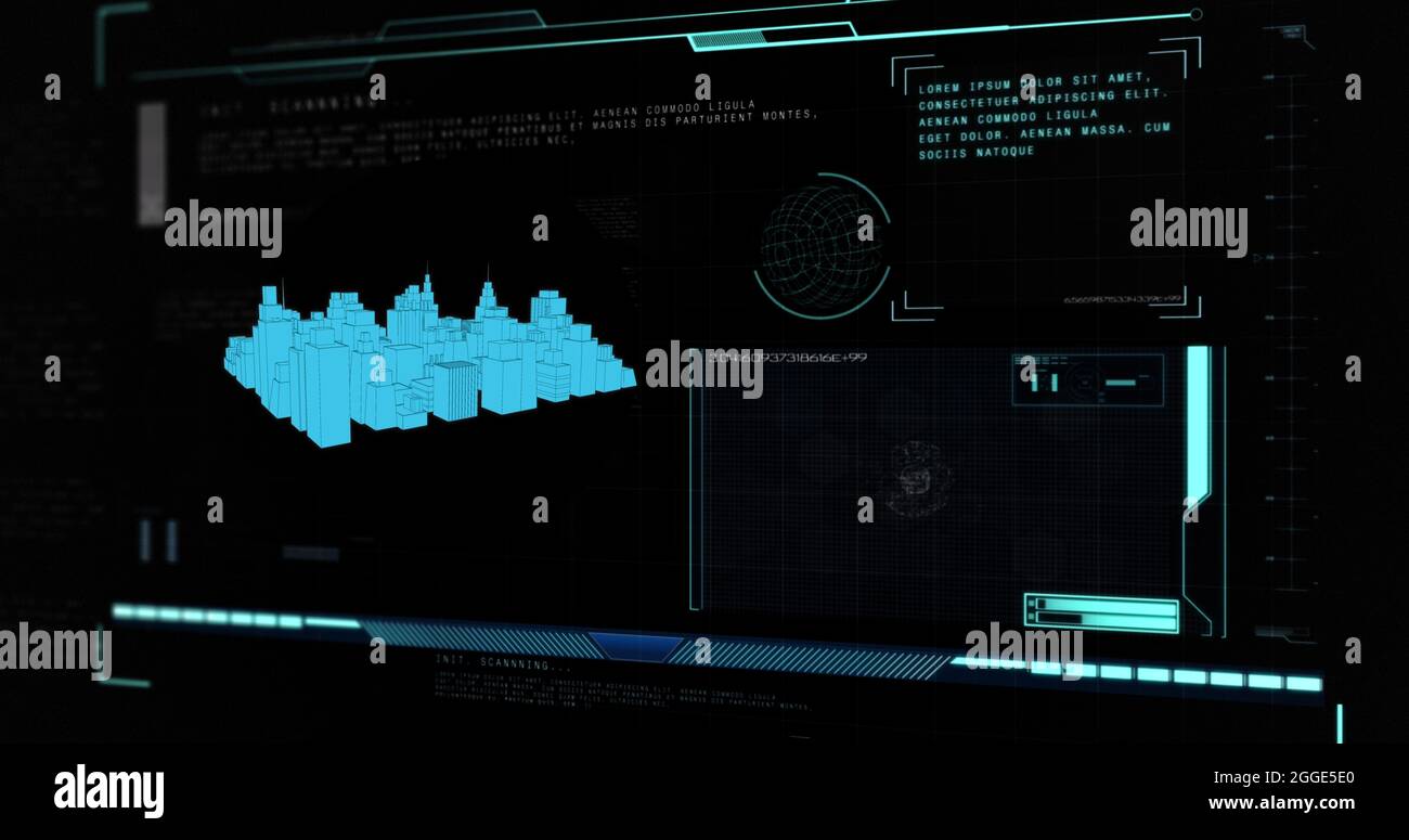 Image of 3d architecture city drawing with scope scanning and data ...