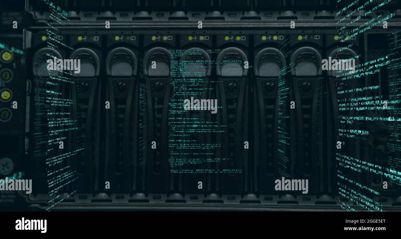 Image of blue data processing over a technological machine Stock Photo ...