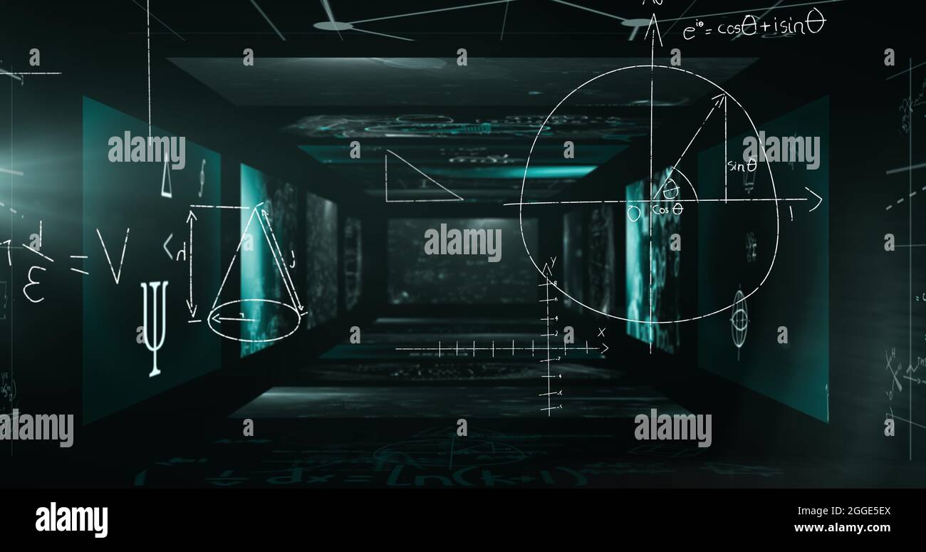 Image of mathematical formulae over a tunnel of mathematical equations ...
