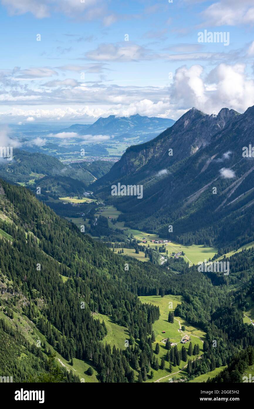 View into Stillachtal, valley view with mountain panorama, descent from ...