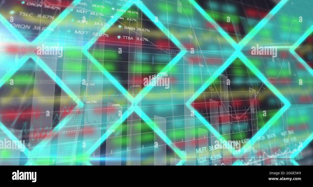 Image of colourful graphs moving with blue shapes on a screen Stock ...