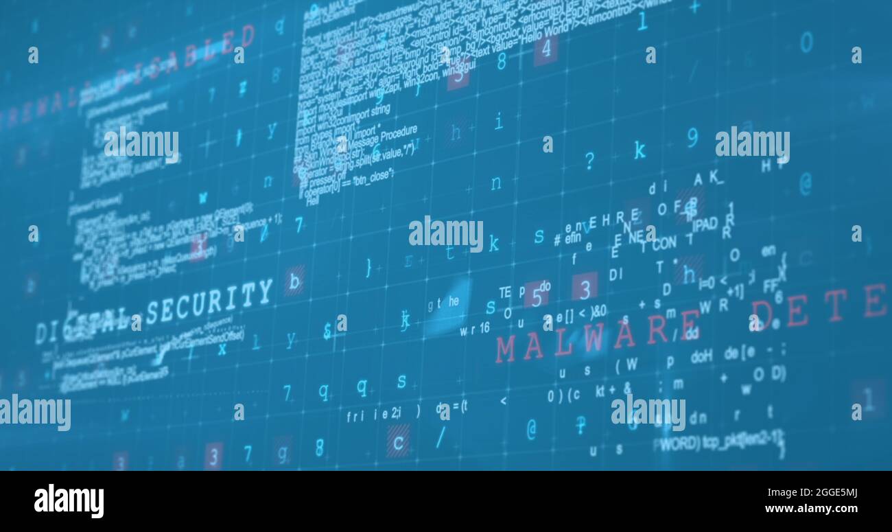 Image of security warning with data processing and network of screens ...