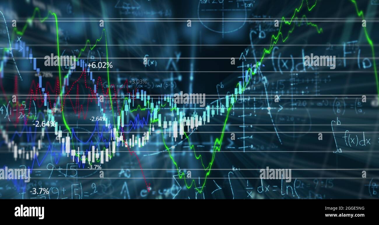 Image of stock exchange market information with mathematical formulae ...