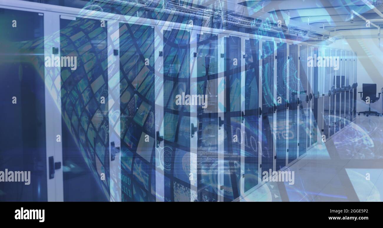 Image of multiple screens with data and information over an empty ...