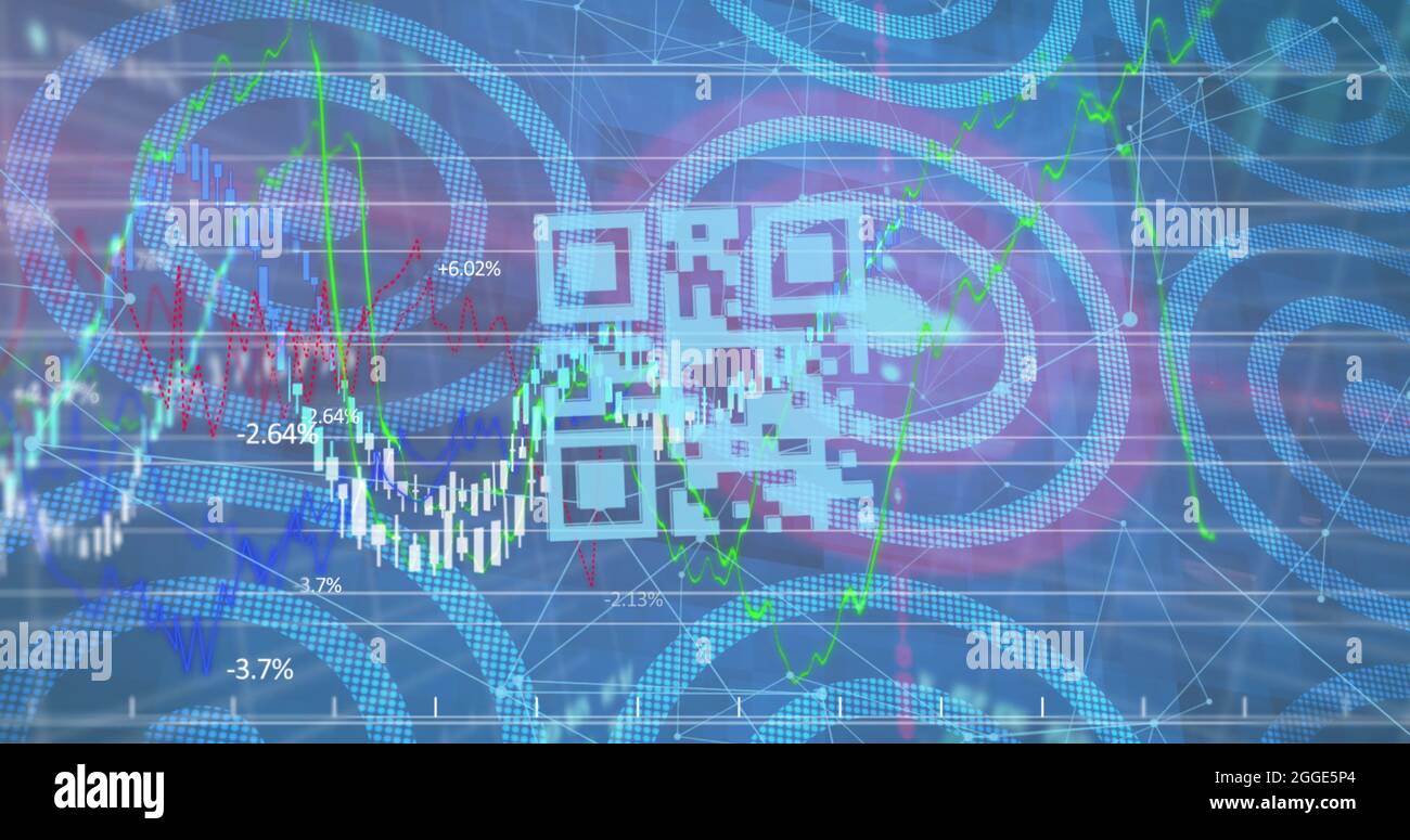 Image of colourful qr codes floating with graphs data and information ...