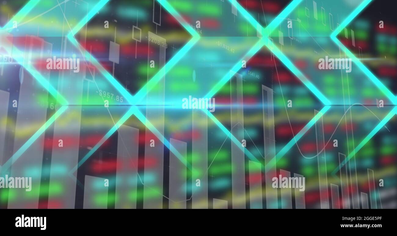 Image of colourful graphs moving with blue shapes on a screen Stock ...