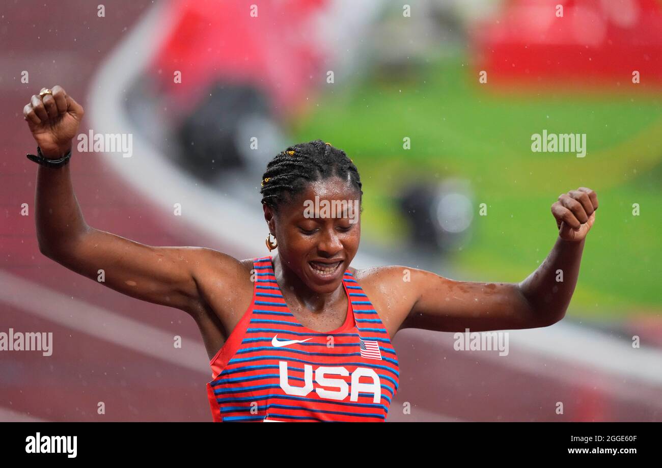 Breanna Clark from USA winning 400m during athletics at the Tokyo ...