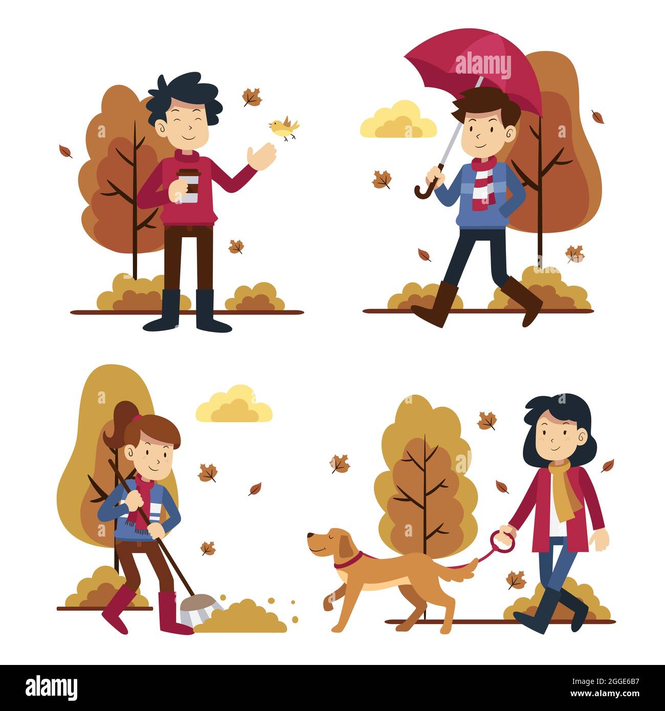 Hand drawn flat people in autumn Vector illustration Stock Vector Image ...
