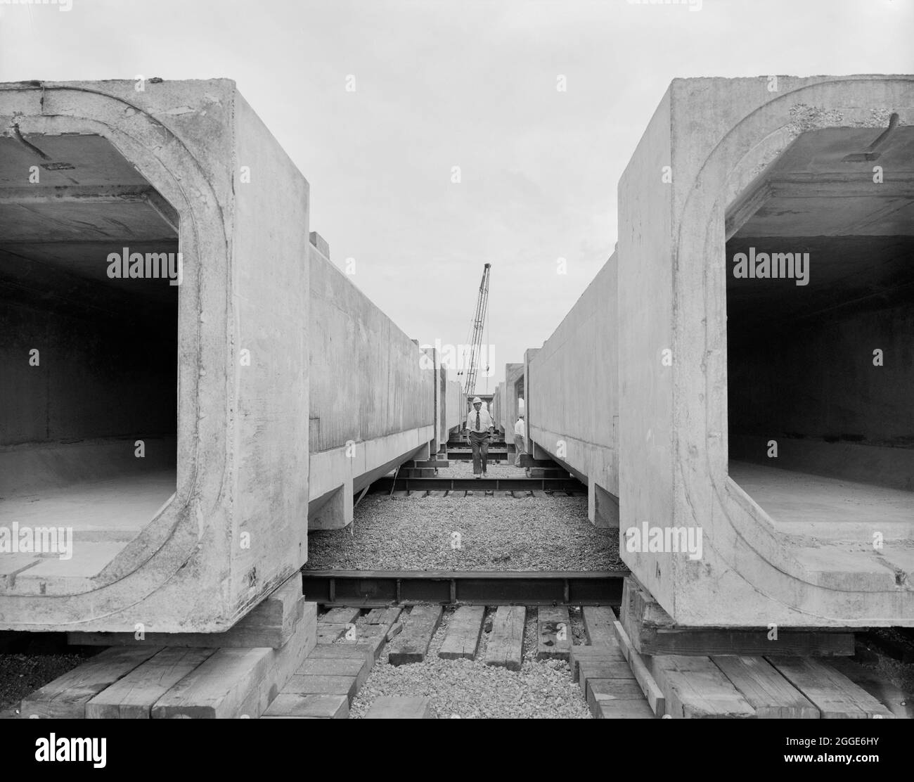 A view of large precast concrete units for the Browndown outfall of the ...