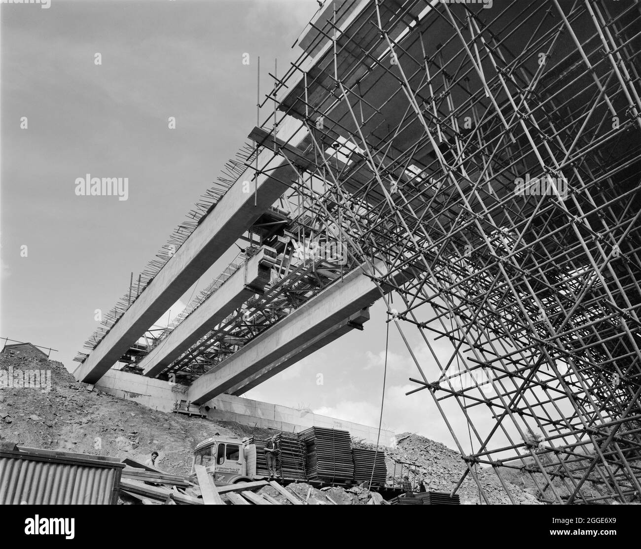 A view of the construction of the M6 Motorway through the Lune Gorge at ...