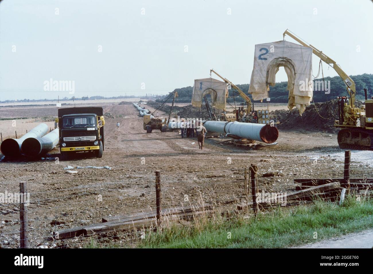 A view of the installation of the Martin pipeline, showing two ...