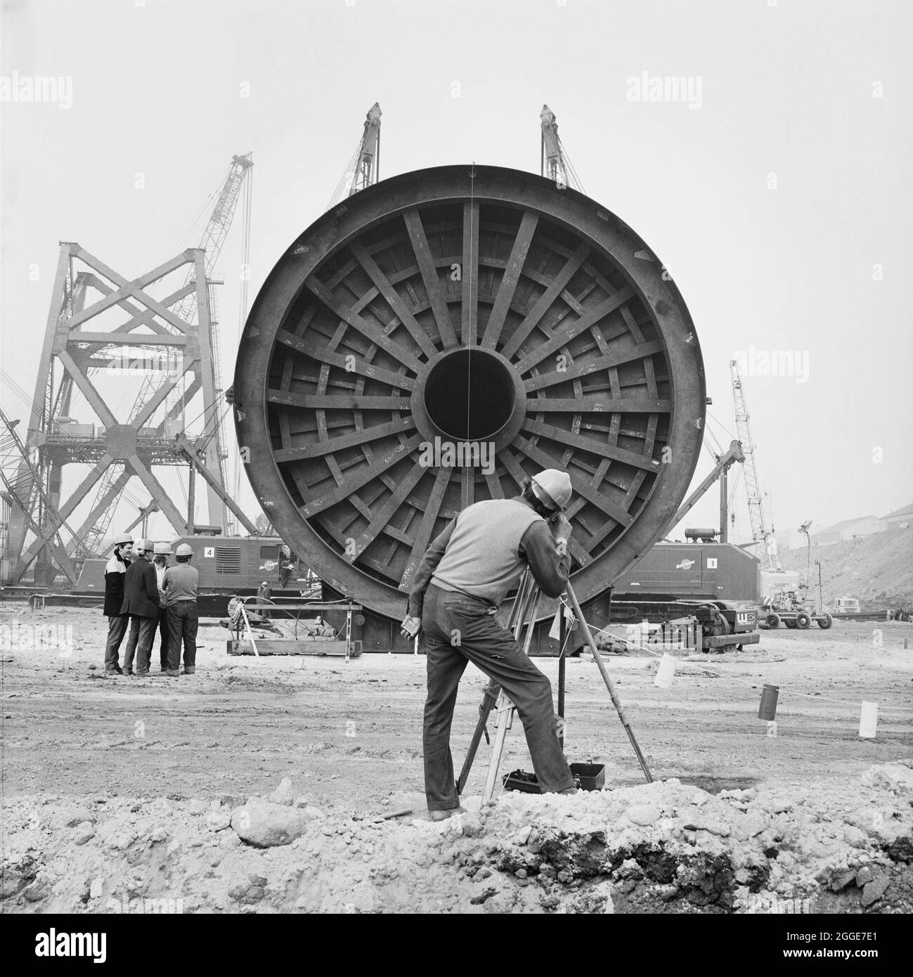 A flotation tank for an oil platform lying in the dry dock at Graythorp ...