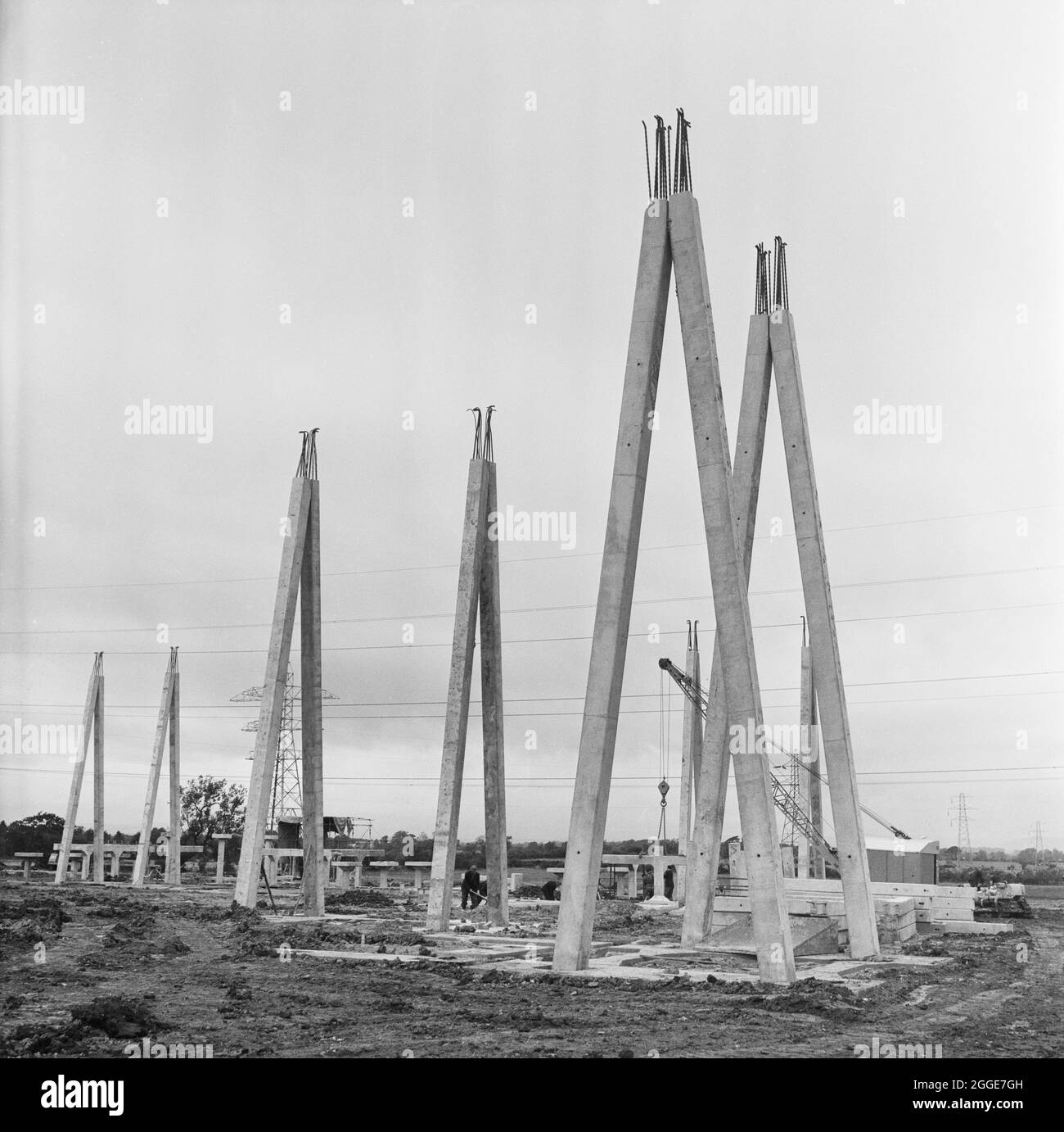 A view of concrete cable and switchgear supports erected at the Harker ...