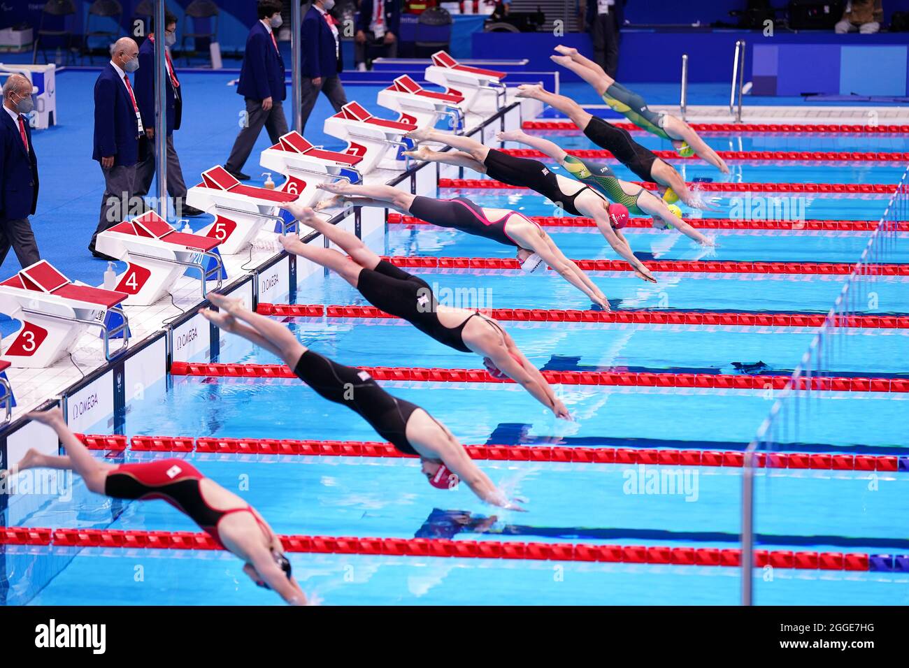 Swimmers at the start of the Women's 200m Individual Medley - SM14 ...
