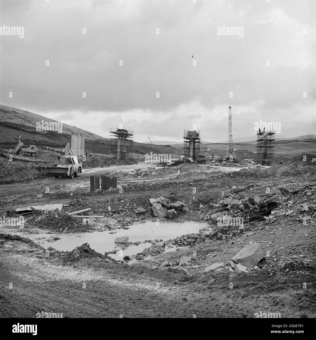 A view of the construction of the M6 Motorway through the Lune Gorge ...