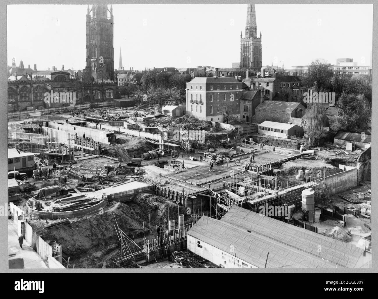 A view looking south over the construction site of Coventry Cathedral ...
