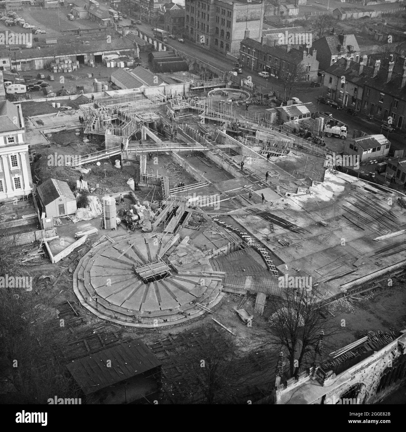 A view looking north over the construction site of Coventry Cathedral ...