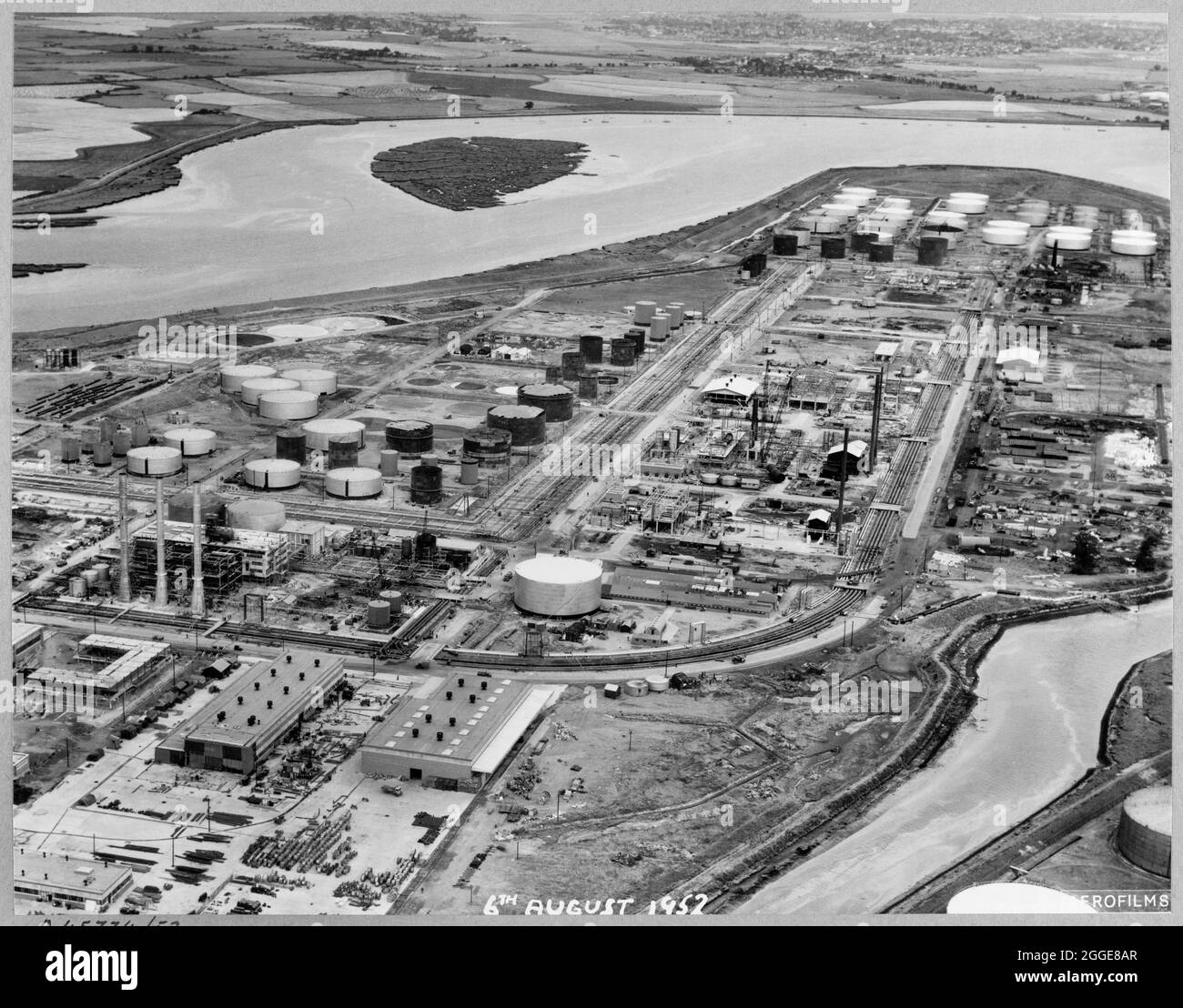 An aerial view from the west showing Coryton Oil Refinery during its ...