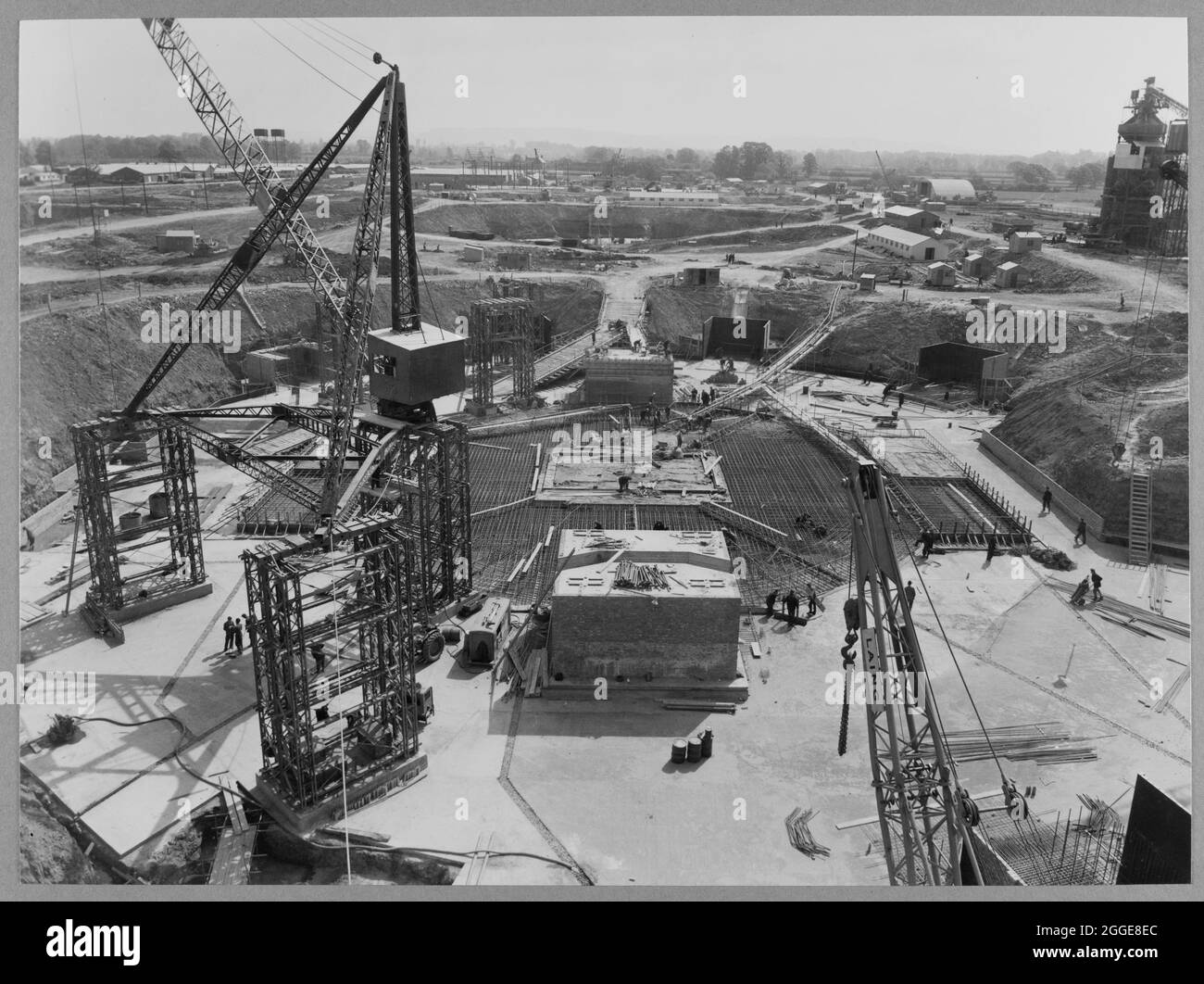 A view looking east over Reactor No.1 during the construction of ...