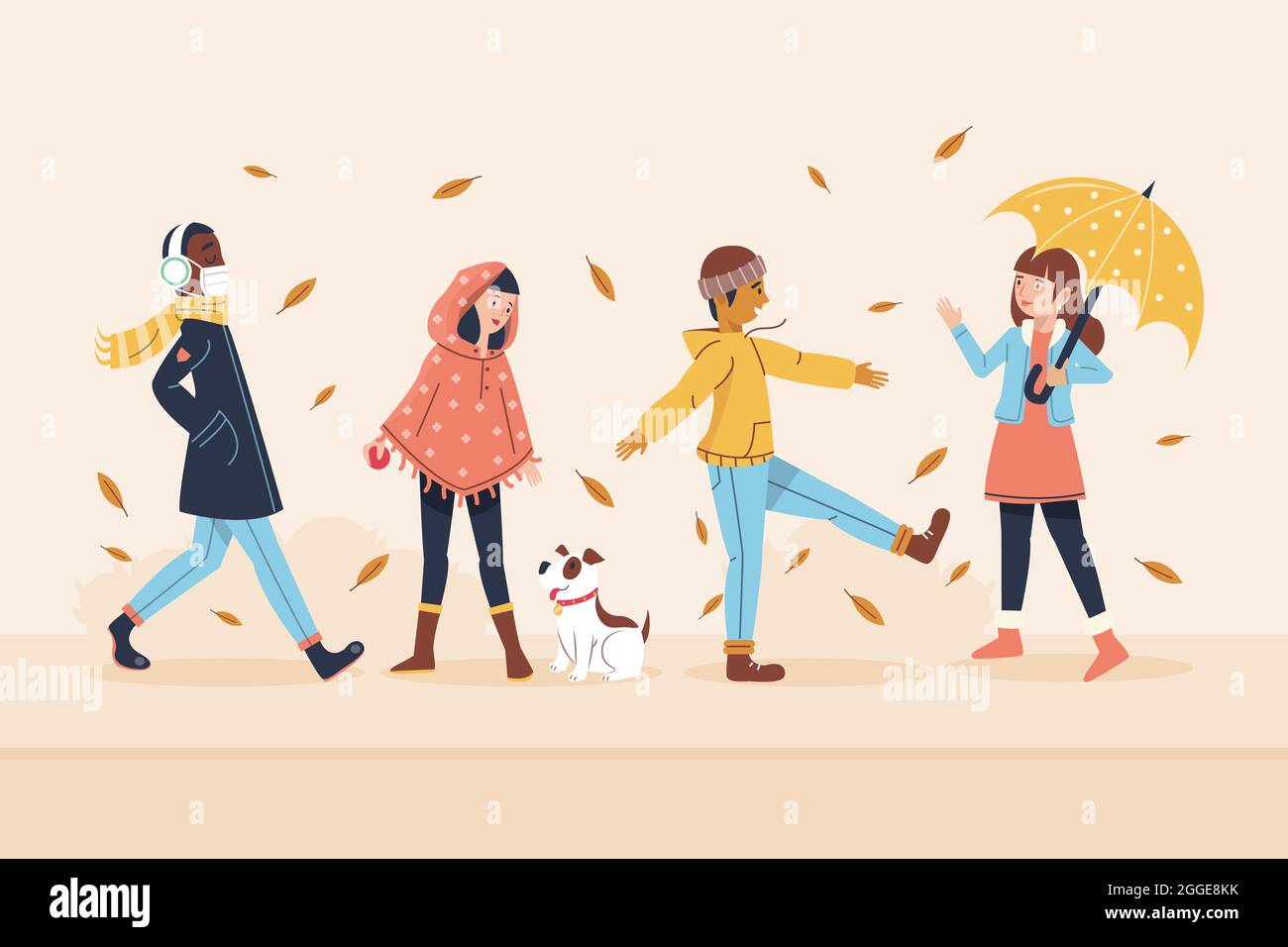 Hand drawn flat people in autumn Vector illustration Stock Vector Image ...
