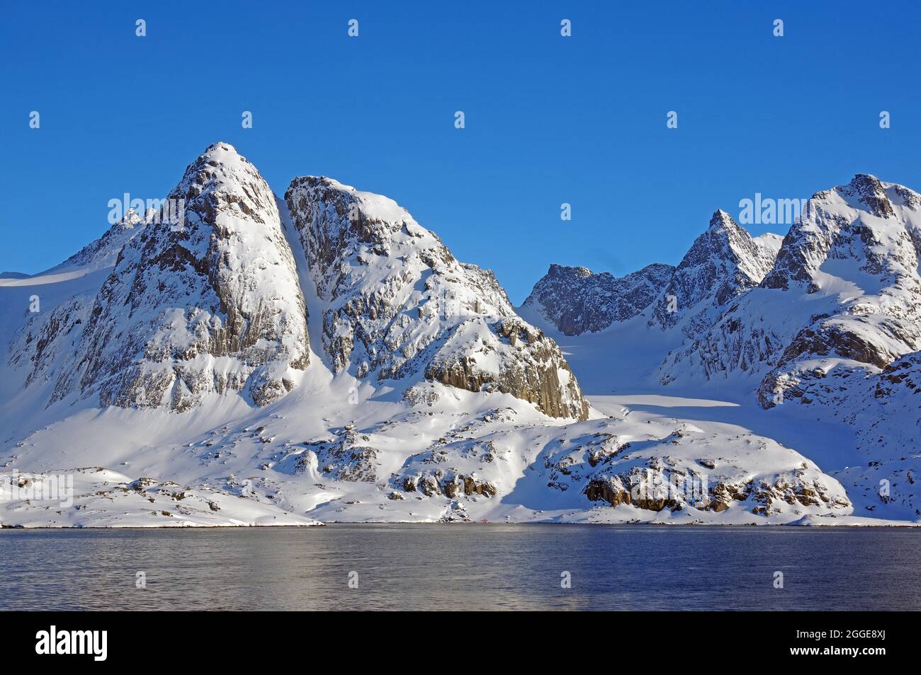 Fjord and deserted mountain landscape, Kaagangamuit, West Greenland ...