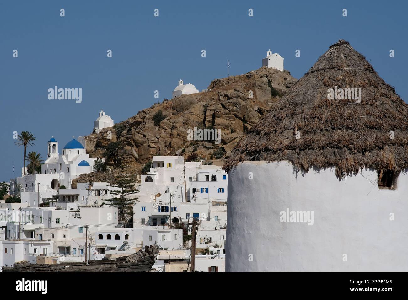 Panoramic view of the whitewashed village of Ios in Greece Stock Photo ...