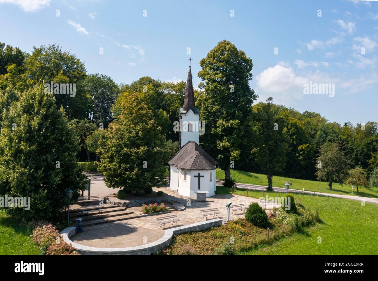 Drone shot, Kronberg Chapel on the Kronberg, municipality of Strass ...